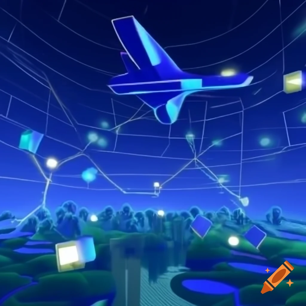 Panoramic digital background for futuristic web-based game with glowing ...