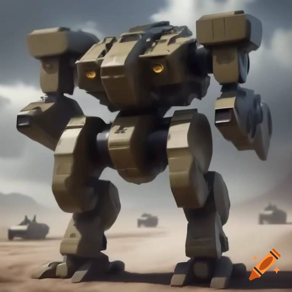 Symmetrical armored battle mech design inspired by military tanks on ...