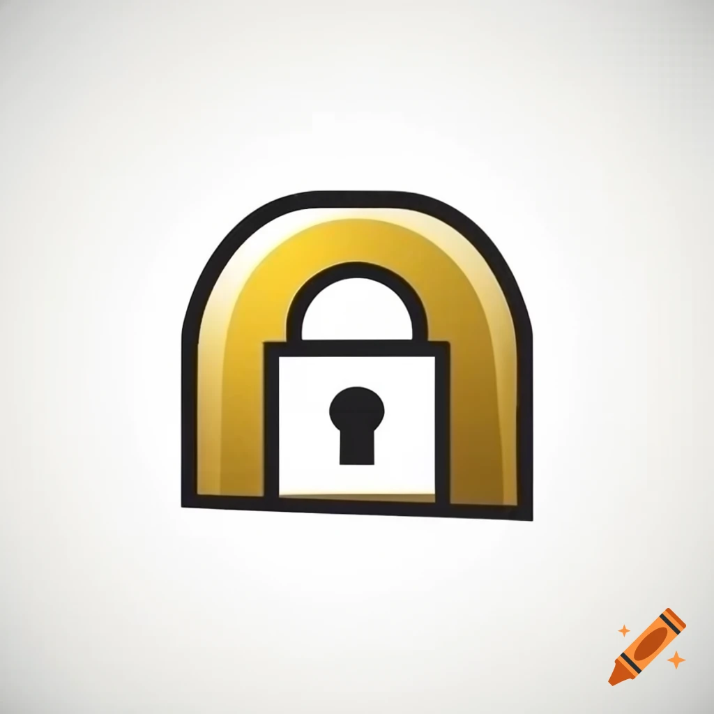Gold and white logo of a lock designed for a sports team on Craiyon