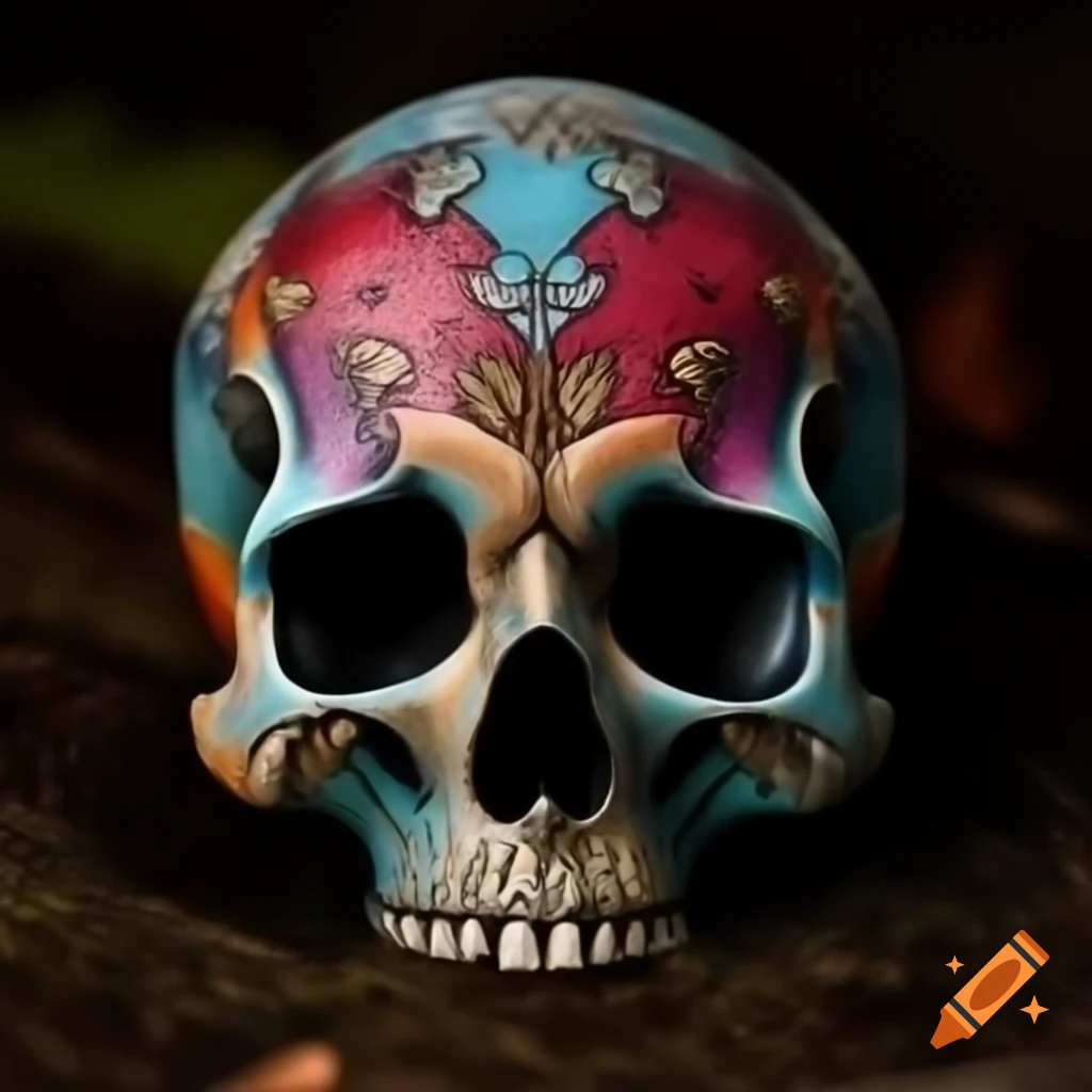 Skull decorated with vibrant sugar skull paint on Craiyon