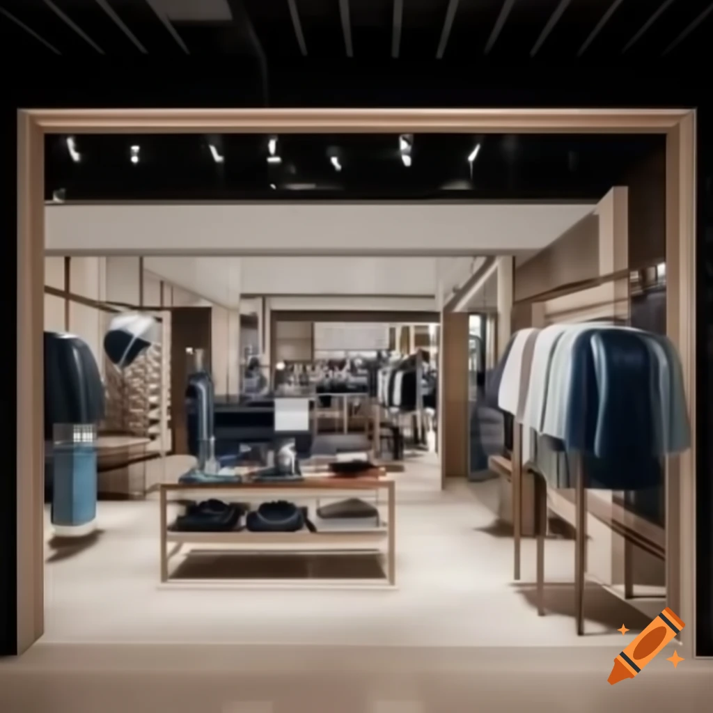 Clothing shop layout with organized clothes and strategically placed ...