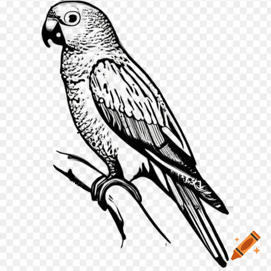 Swift parrot in natural habitat, black and white drawing on Craiyon