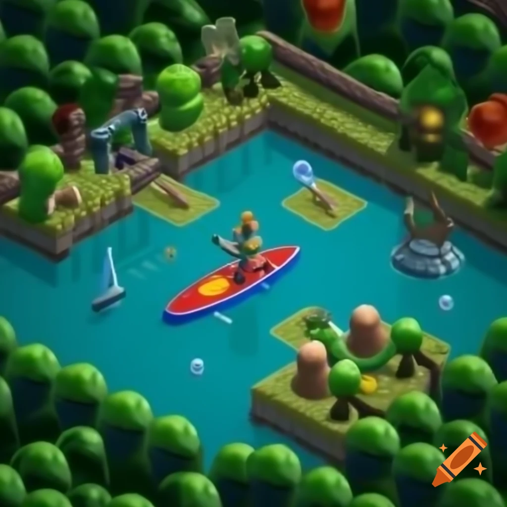 3D PC game concept featuring adventure on SUP board over flooded cities ...