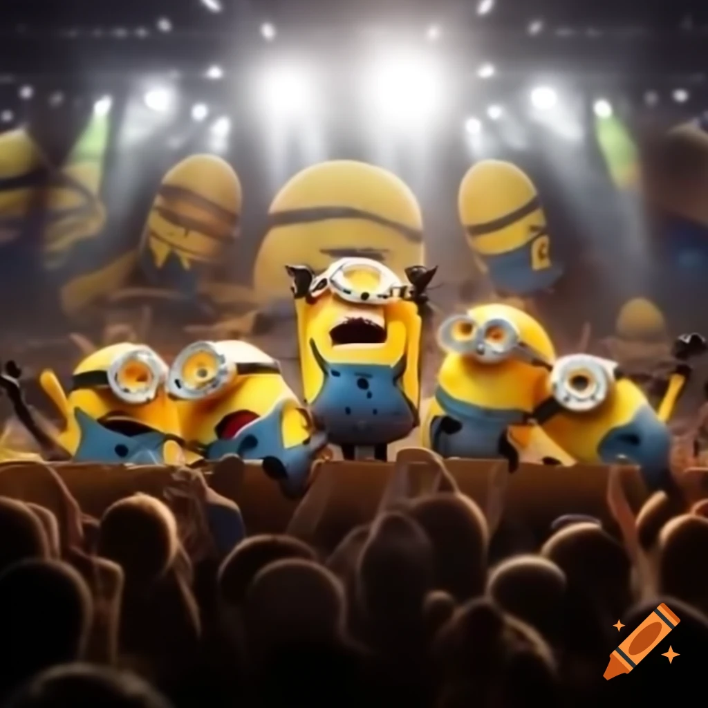 Jovial Minions enjoying an energetic concert, dancing and having fun on ...