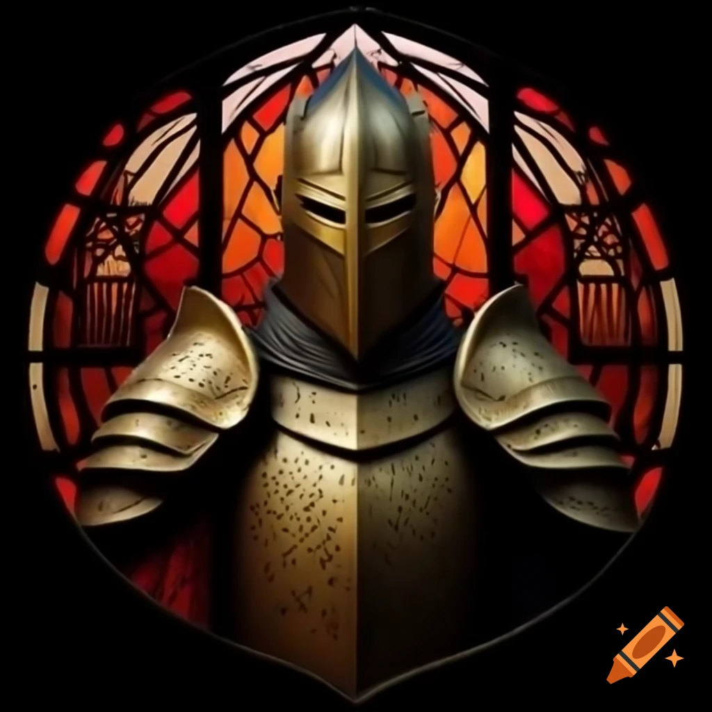 Brass knight avatar with stained glass background in dark gothic theme ...