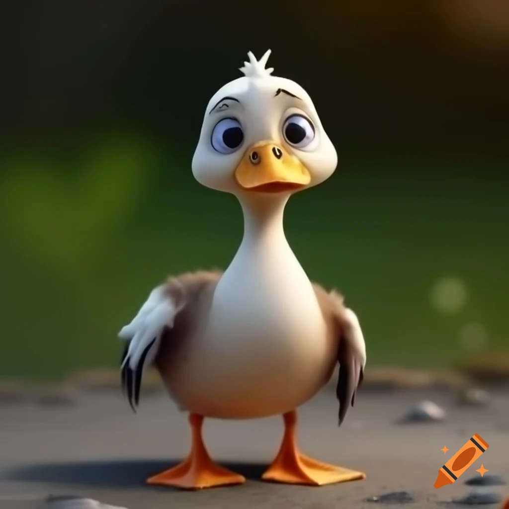 Sad duck in torn clothes for children's book illustration on Craiyon