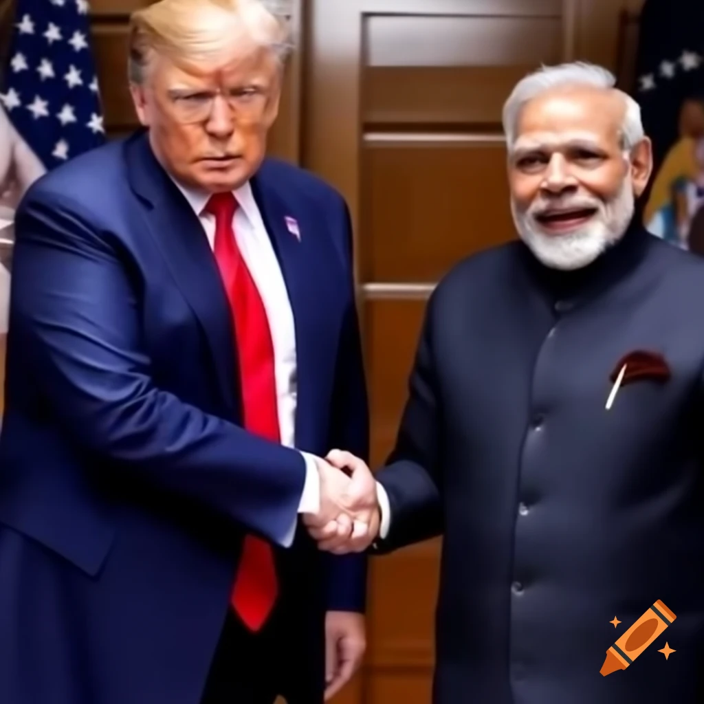 Trump shaking hands with Modi while exchanging money in a political ...