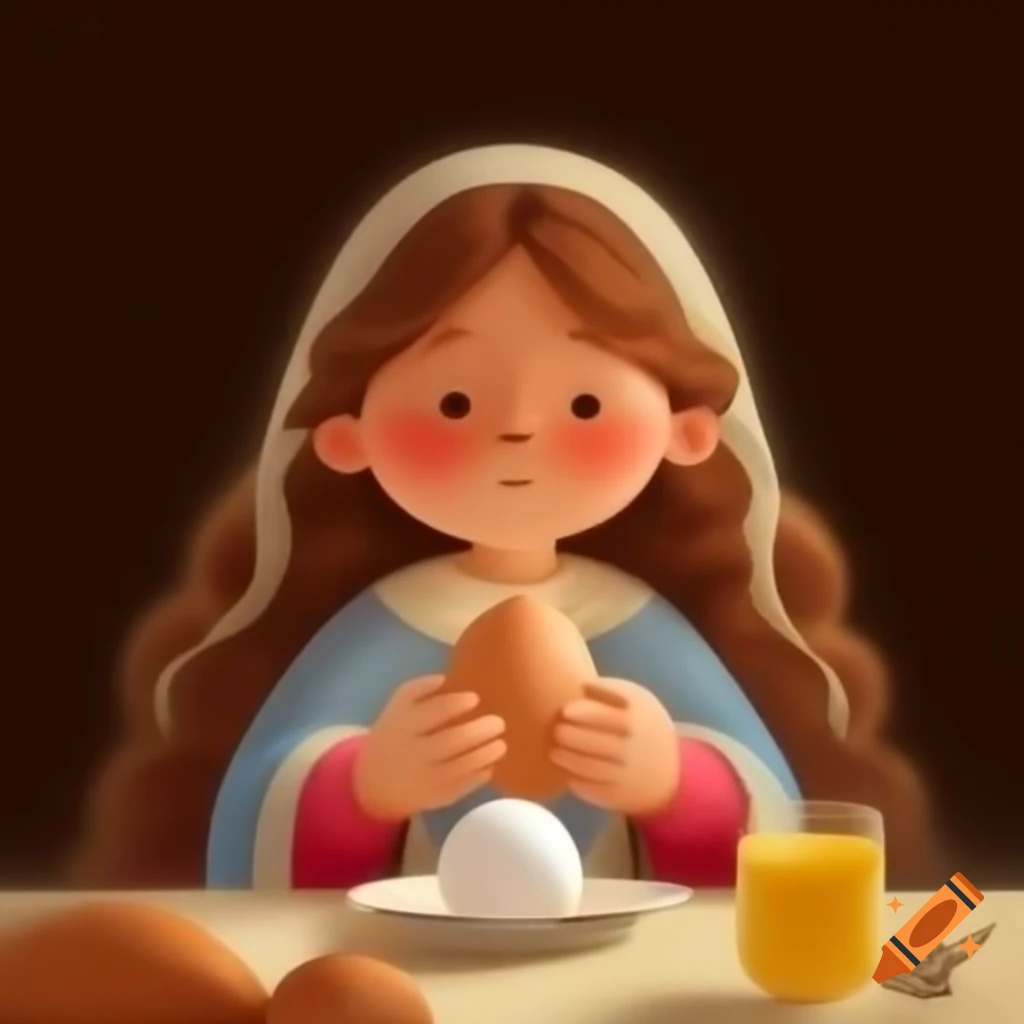 Cartoon of Mary Magdalene with long hair enjoying a boiled egg for ...