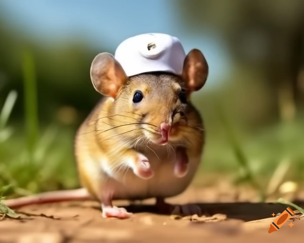 Cute yellow mouse with white cap on sunny day on Craiyon