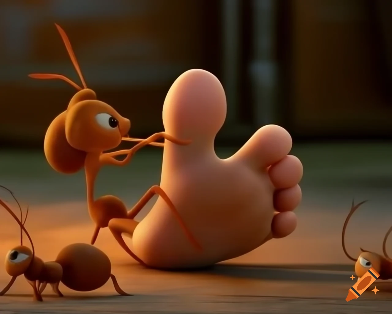 Raichu playfully peeling back toenail on oversized foot on Craiyon