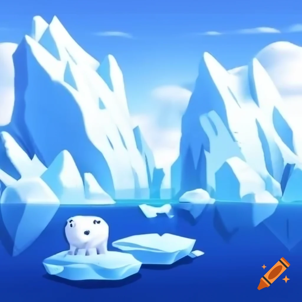 Polar bear floating on ice near breaking glacier on Craiyon