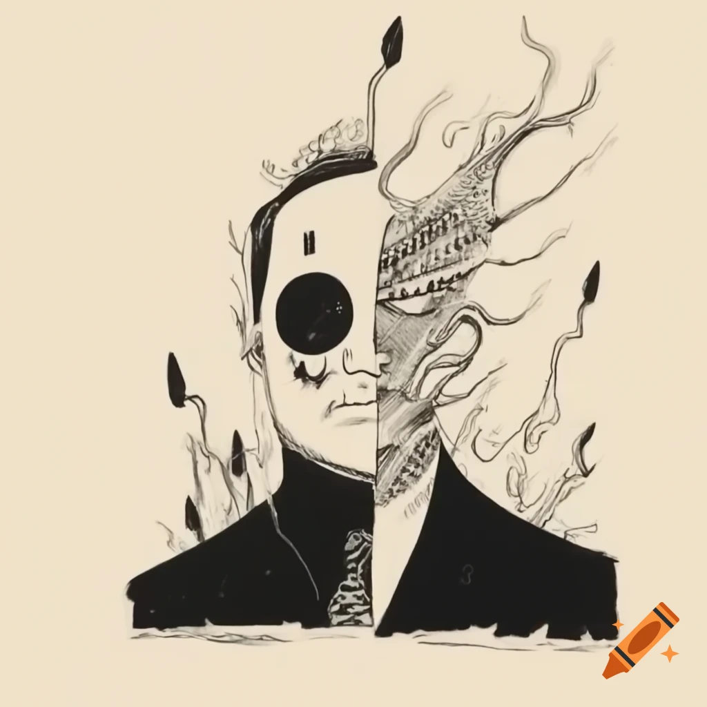 Gothic sketch of a man transforming, symbolizing ego destruction and ...