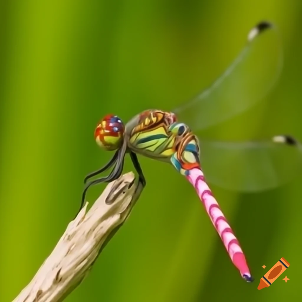 Vibrant and reflective Canada Darner dragonfly in varied bright colors ...