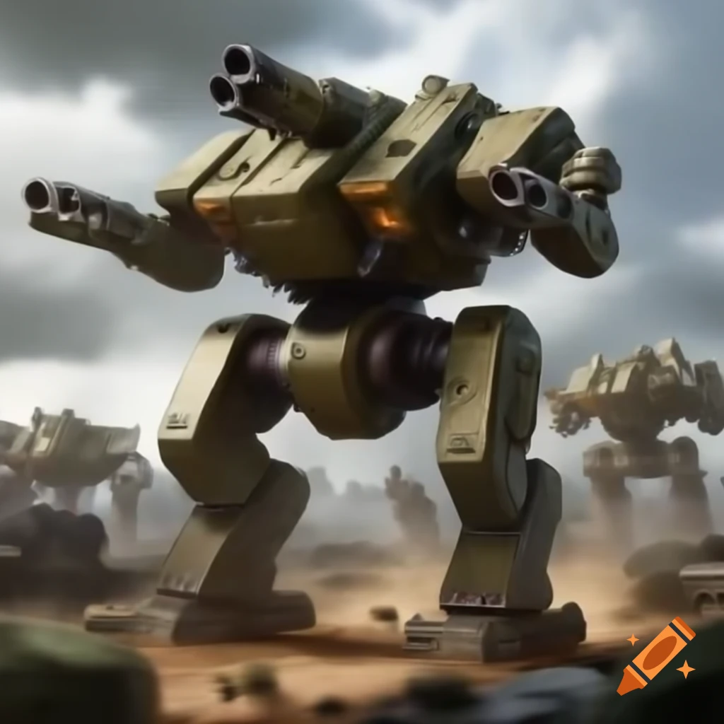 Symmetrical armored battle mech design inspired by military tanks on ...