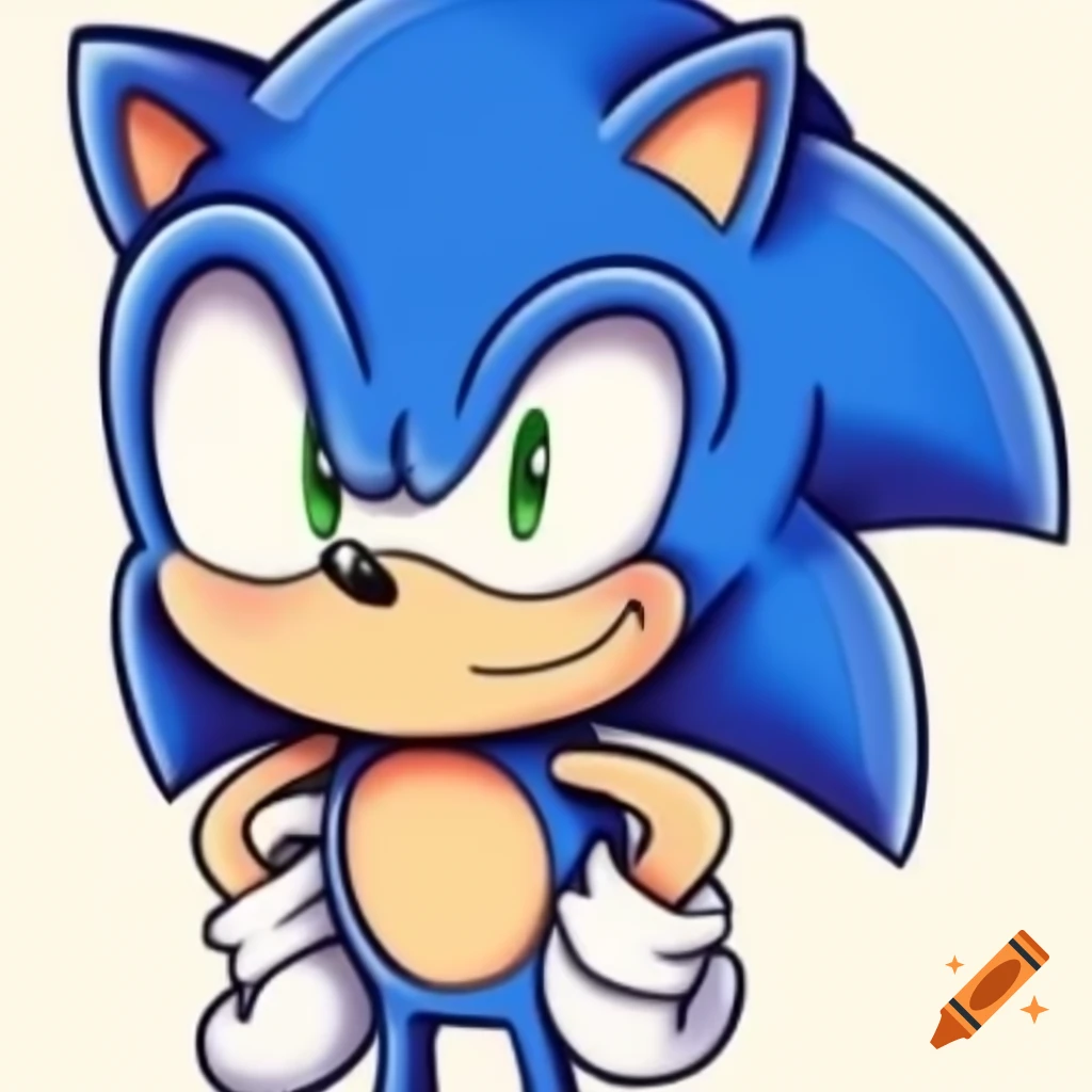 Sonic the Hedgehog in cartoon chibi style, smiling on Craiyon