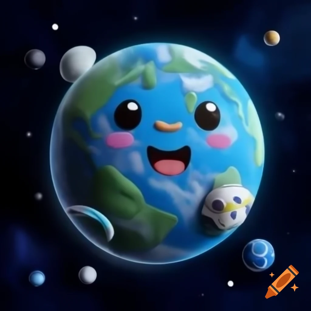 Cute animated planet earth in space waving hello and smiling on Craiyon