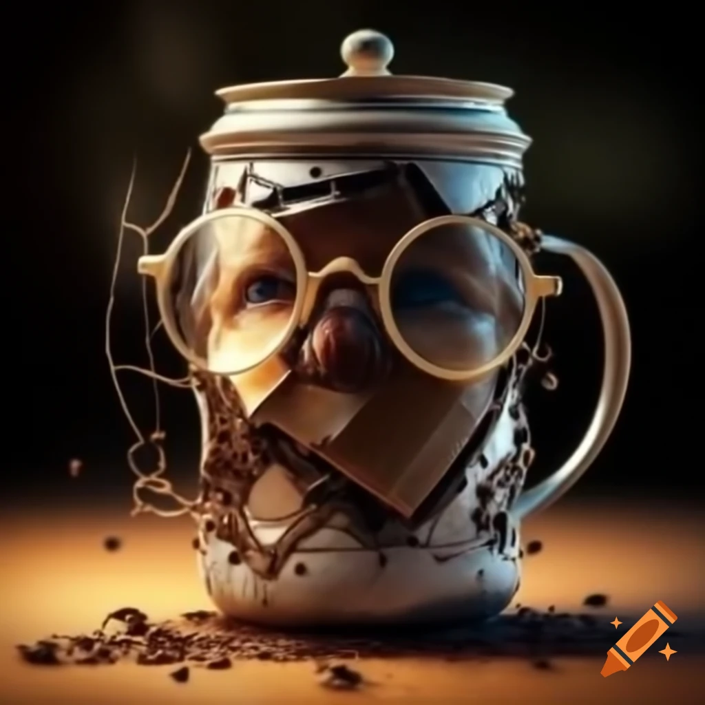 Coffee can with broken glasses and gold toga, symbolizing graduation on ...