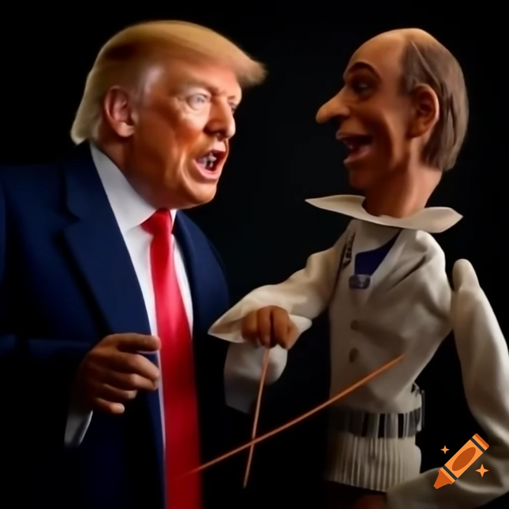 Marionette puppet of Pierre Polievre with Donald Trump and Stephen ...
