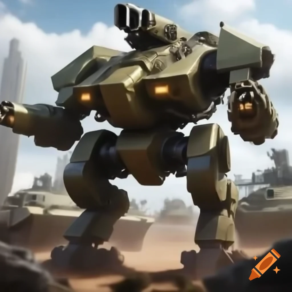 Symmetrical and heavily armored battle mech inspired by military tanks ...