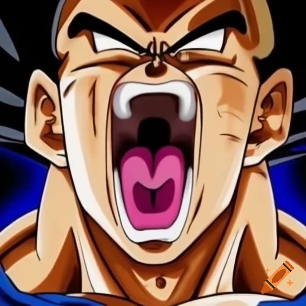 Vegeta from Dragon Ball Z screaming in rage from the side on Craiyon