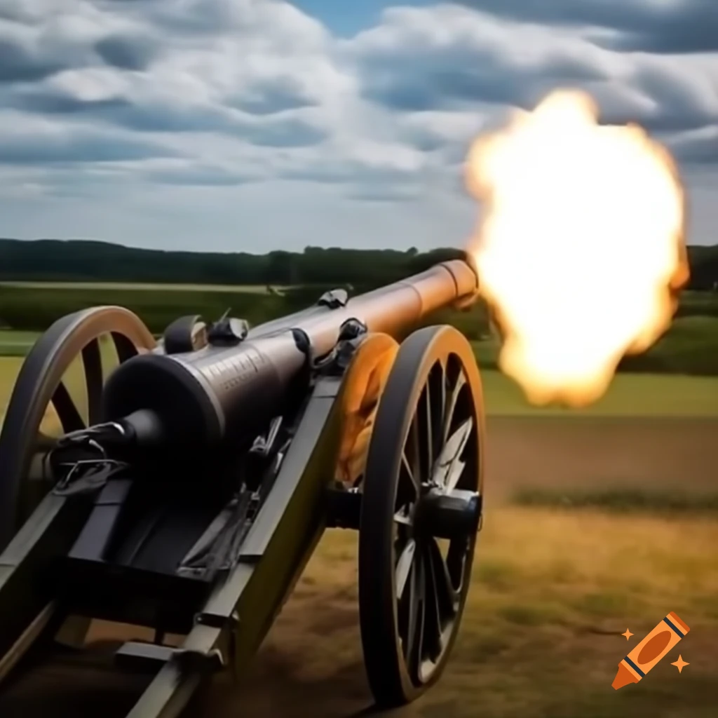 19th century Prussian artilleryman firing howitzer with cannonball on ...