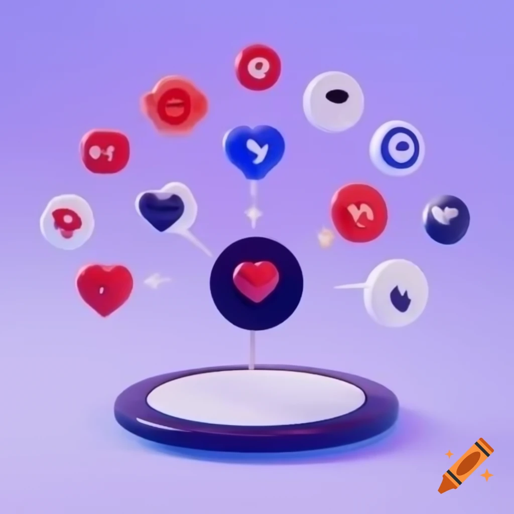 Digital illustration of floating social media icons in red and blue on ...