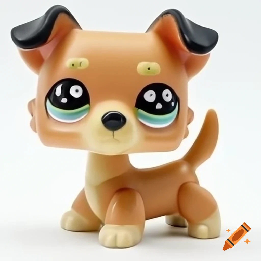 Tan Jack Russell LPS toy with black ears and muzzle, brown eyes on Craiyon