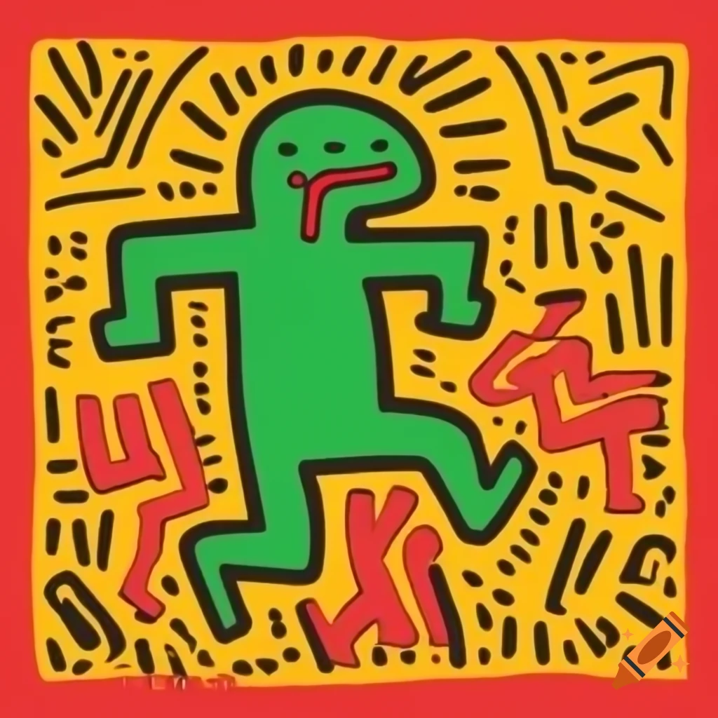 Keith Haring style poster illustrating good vs evil theme with symbols ...