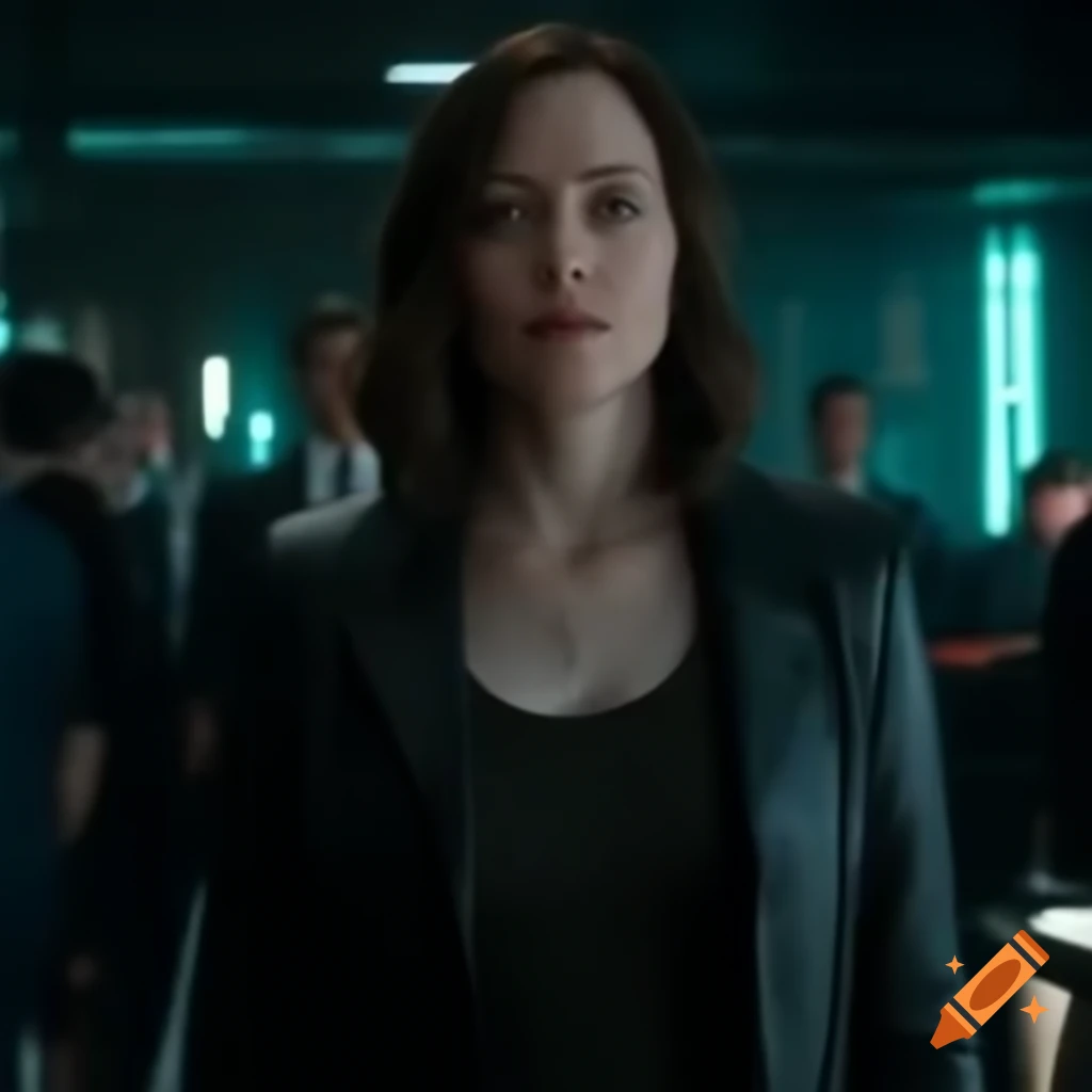 Trinity walking through a lively nightclub scene in The Matrix on Craiyon