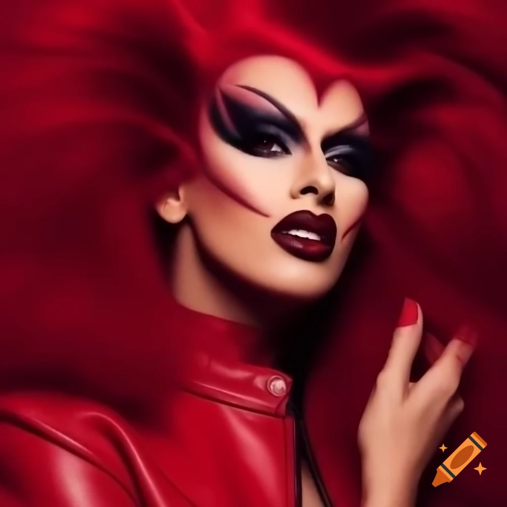 Monochromatic promo look of drag queen Bad Charlotte in crimson red ...
