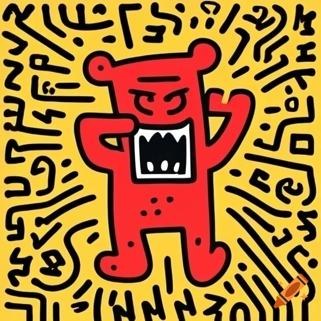 Keith Haring style poster illustrating good vs evil theme with symbols ...