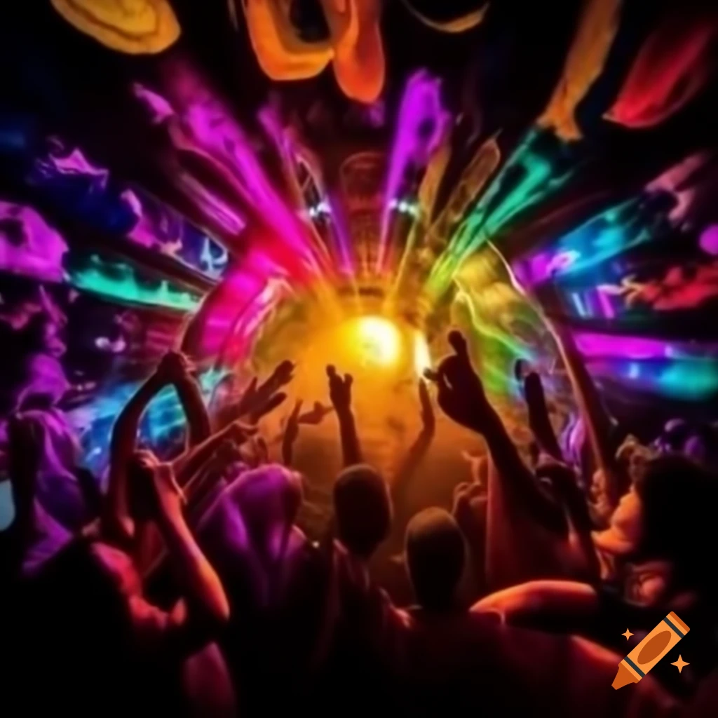 Psychedelic Goa party atmosphere with vibrant colors and energetic ...