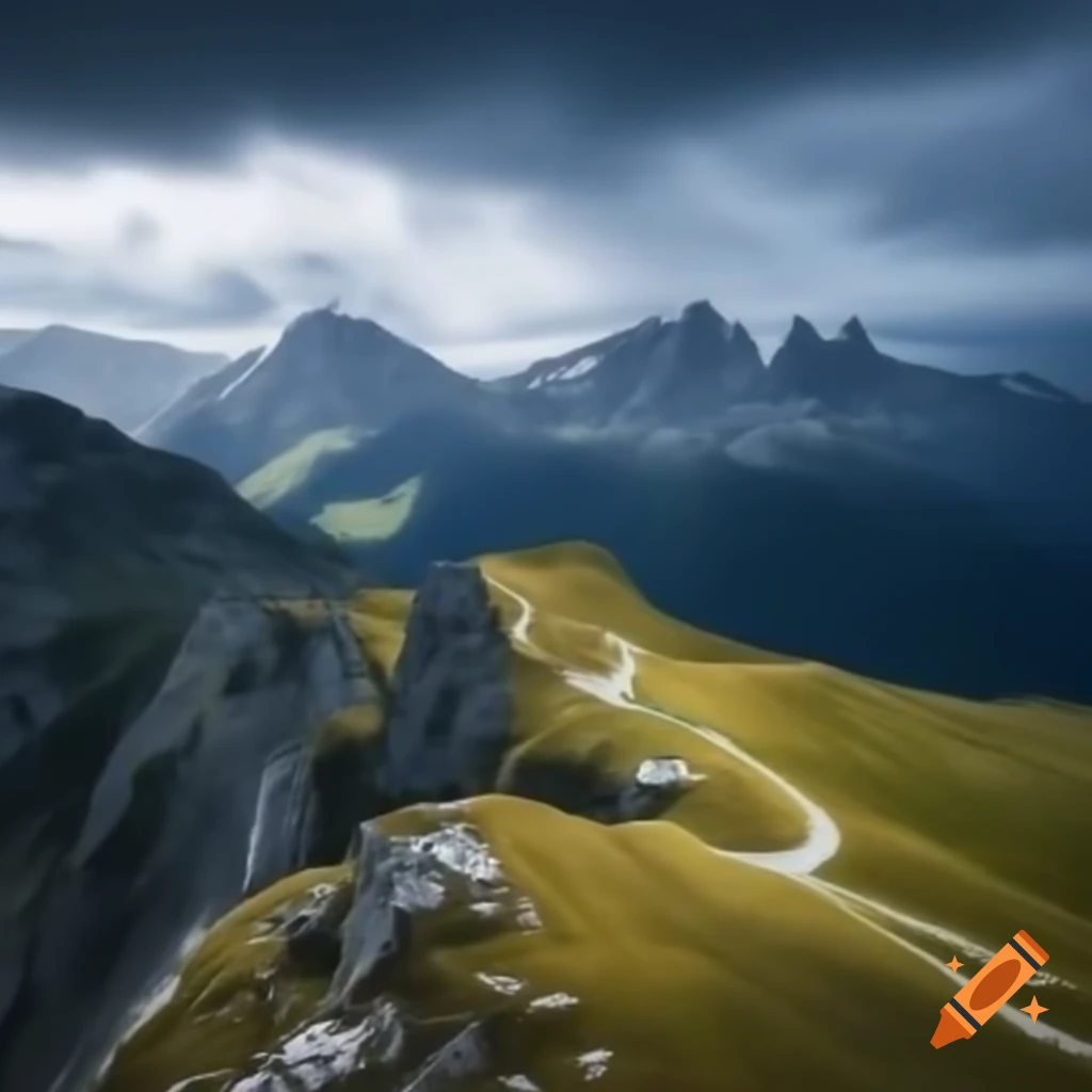 Small plateau on mountain top with nice weather on Craiyon