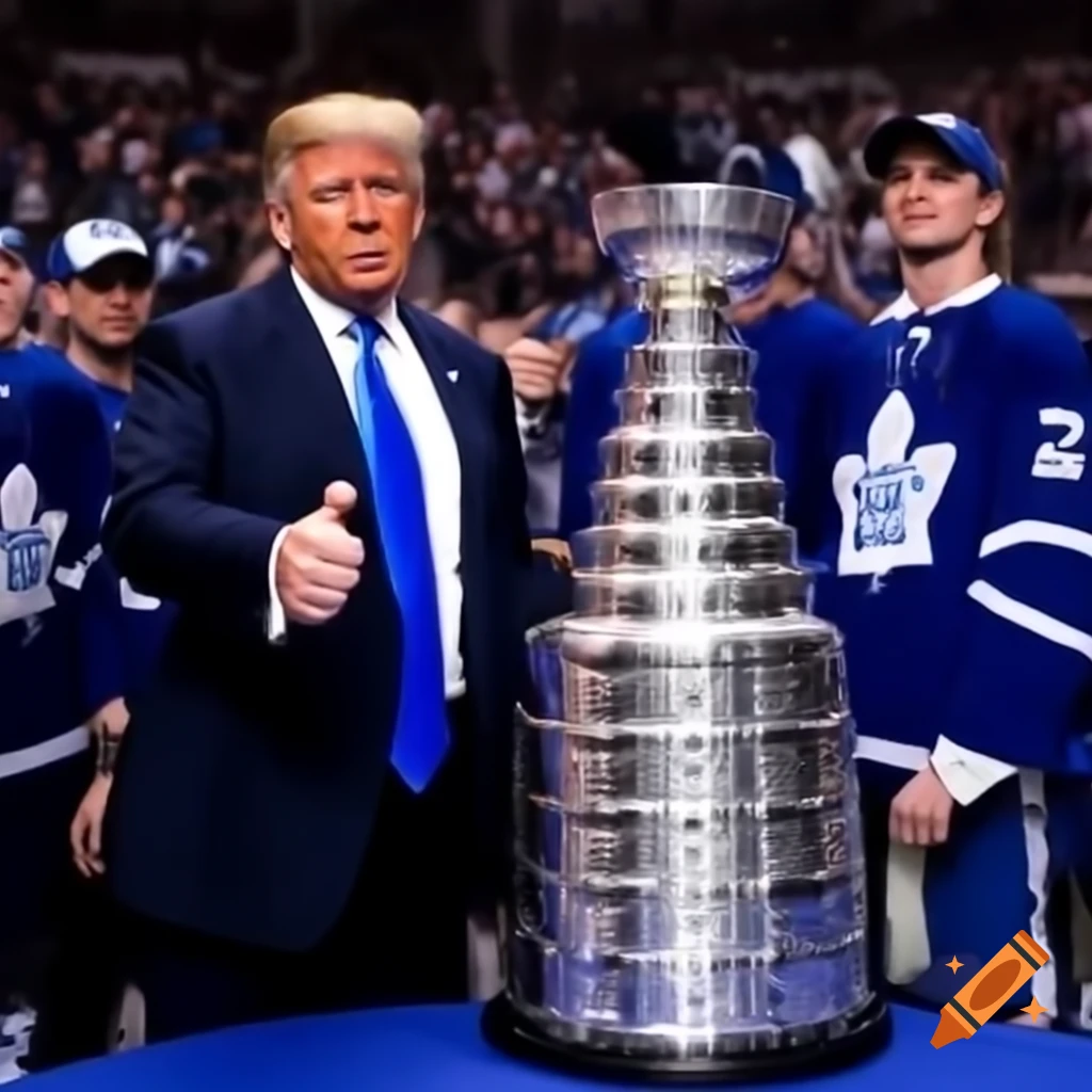 Trump meeting Toronto Maple Leafs Stanley Cup on Craiyon