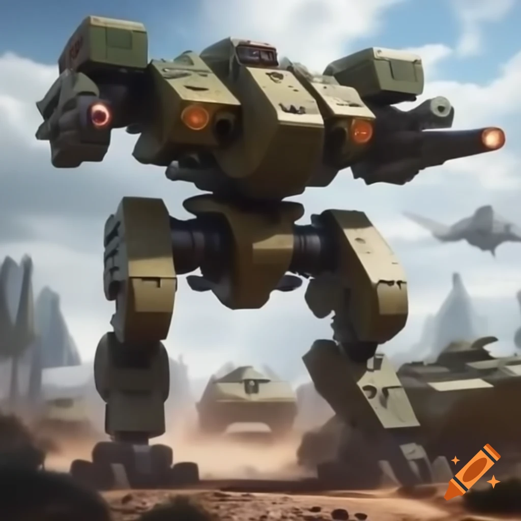 Symmetrical and heavily armored battle mech inspired by military tanks ...