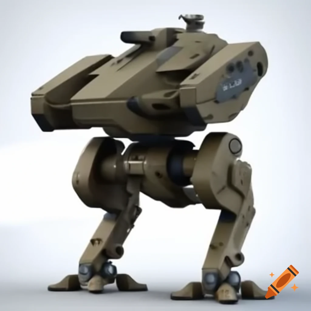 Heavily armored bipedal battle mech with angular and curved designs ...