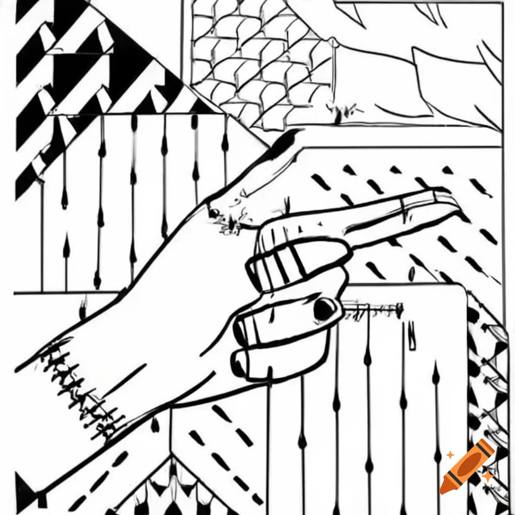 Geometric black and white 2D hand with thumb pointing down on Craiyon