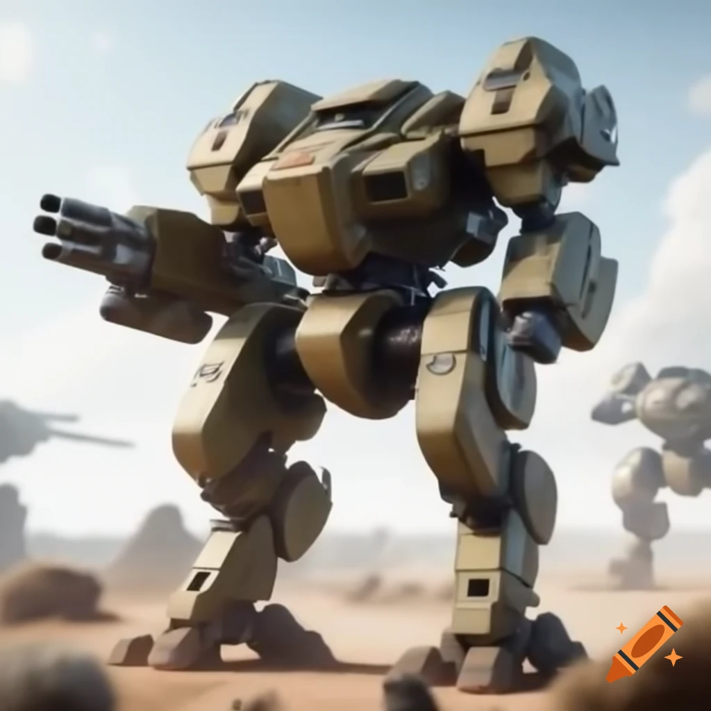 Symmetrical and heavily armored battle mech inspired by military tanks ...