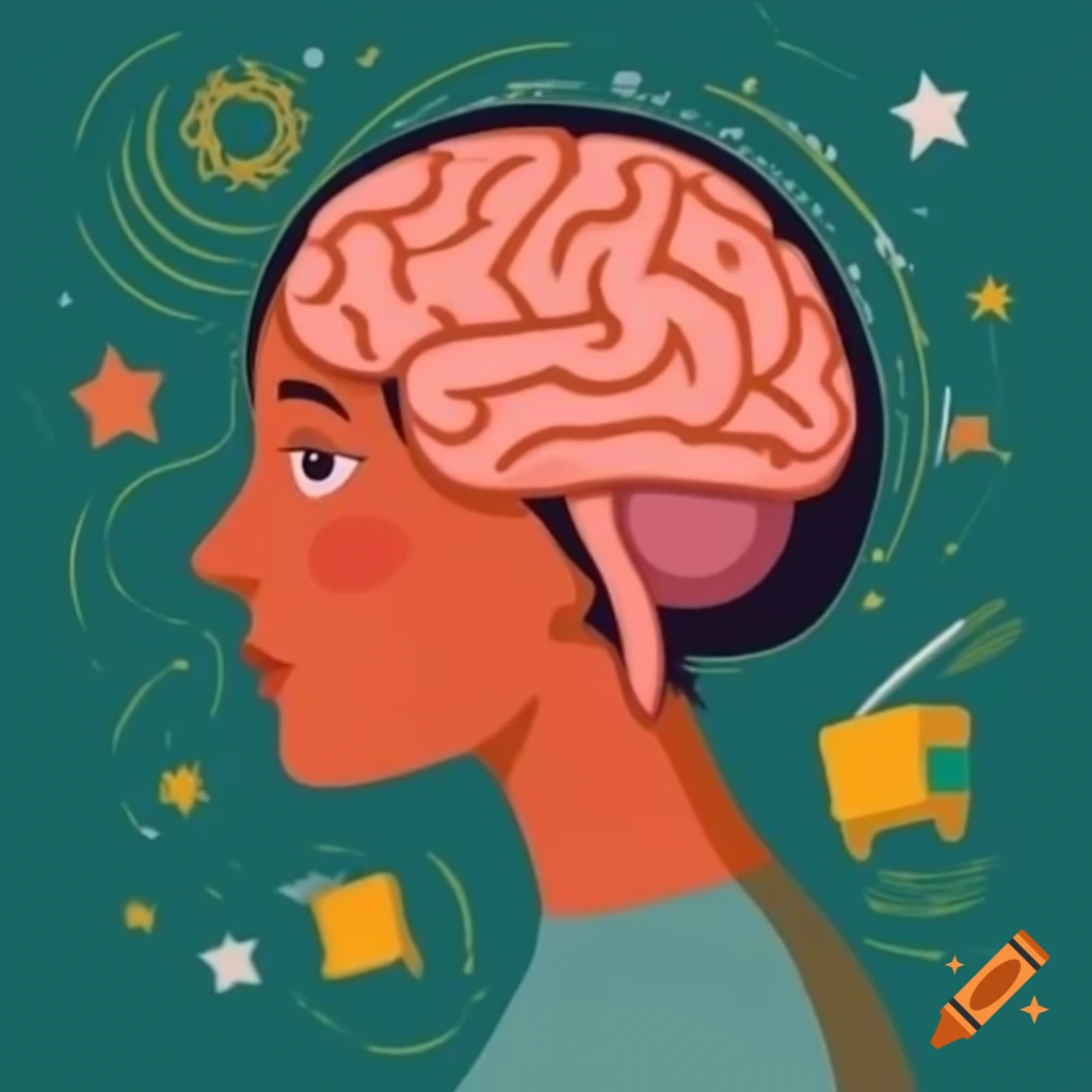 Illustration of a student's brain, potentially depicting learning or ...