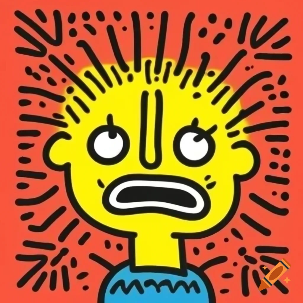 Keith Haring style poster illustrating good vs evil theme with vibrant ...