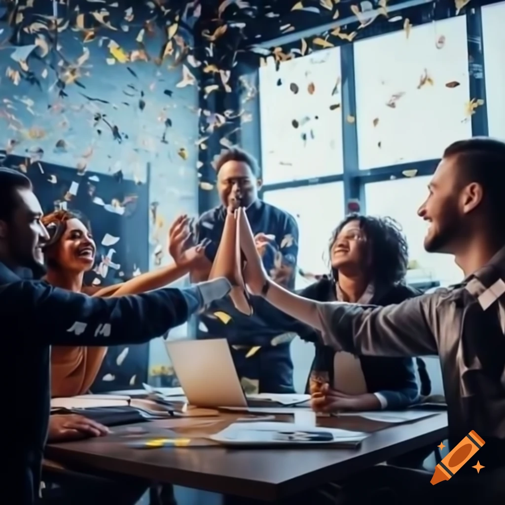HR team celebrating successful hiring process with confetti and vibrant ...