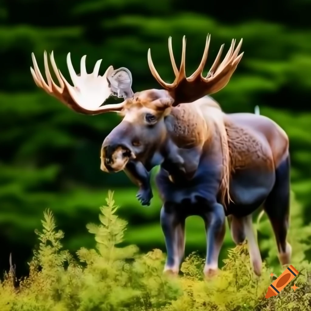 Moose with fern horns standing in bushes on Craiyon
