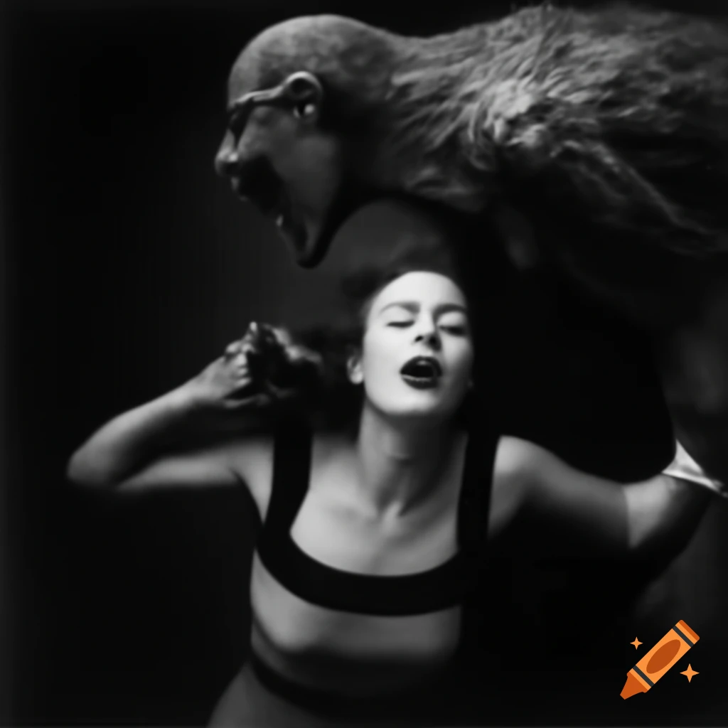 Time-lapse photograph of woman transforming into monster on Craiyon