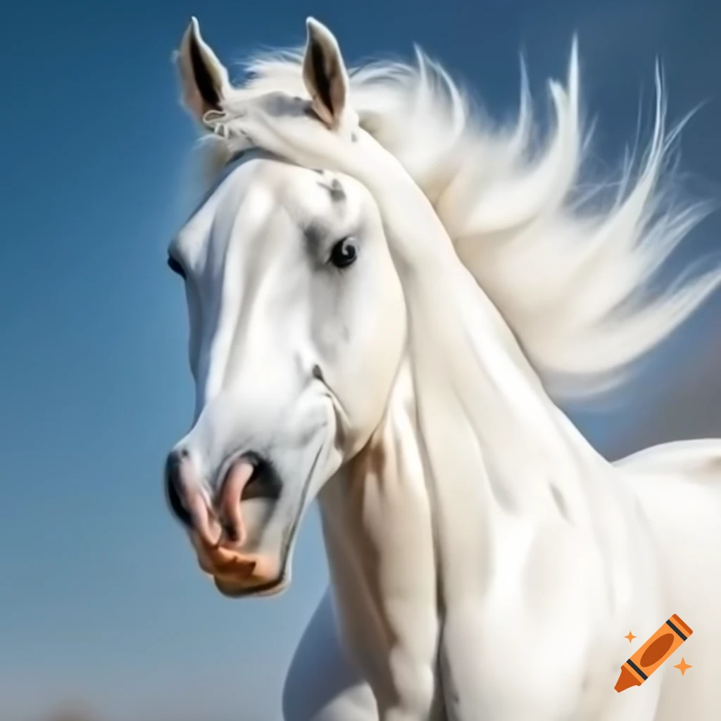 White horse emerging from starlight with a joyful expression on Craiyon