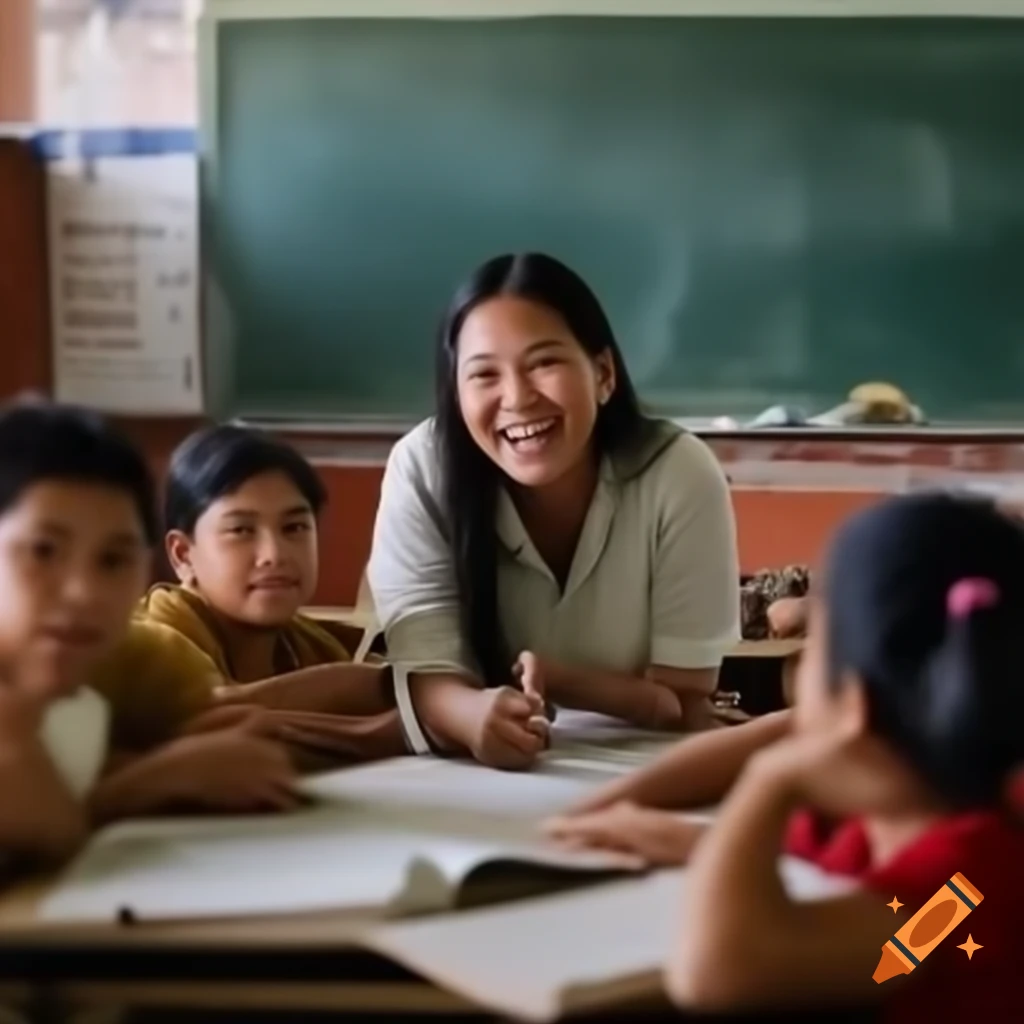 Filipina teacher engaging with third-grade students during lesson on ...