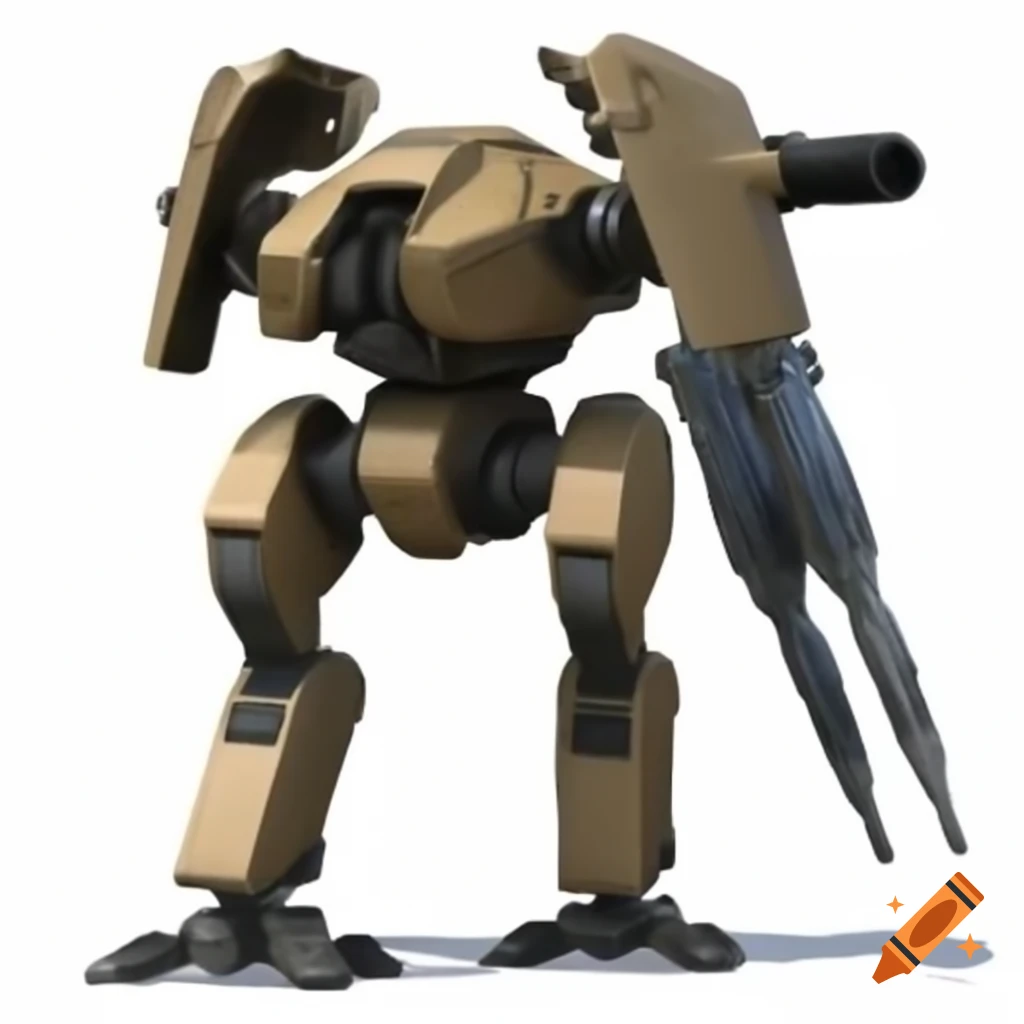 Symmetrical, agile two-legged battle mech with military tank inspiration on Craiyon
