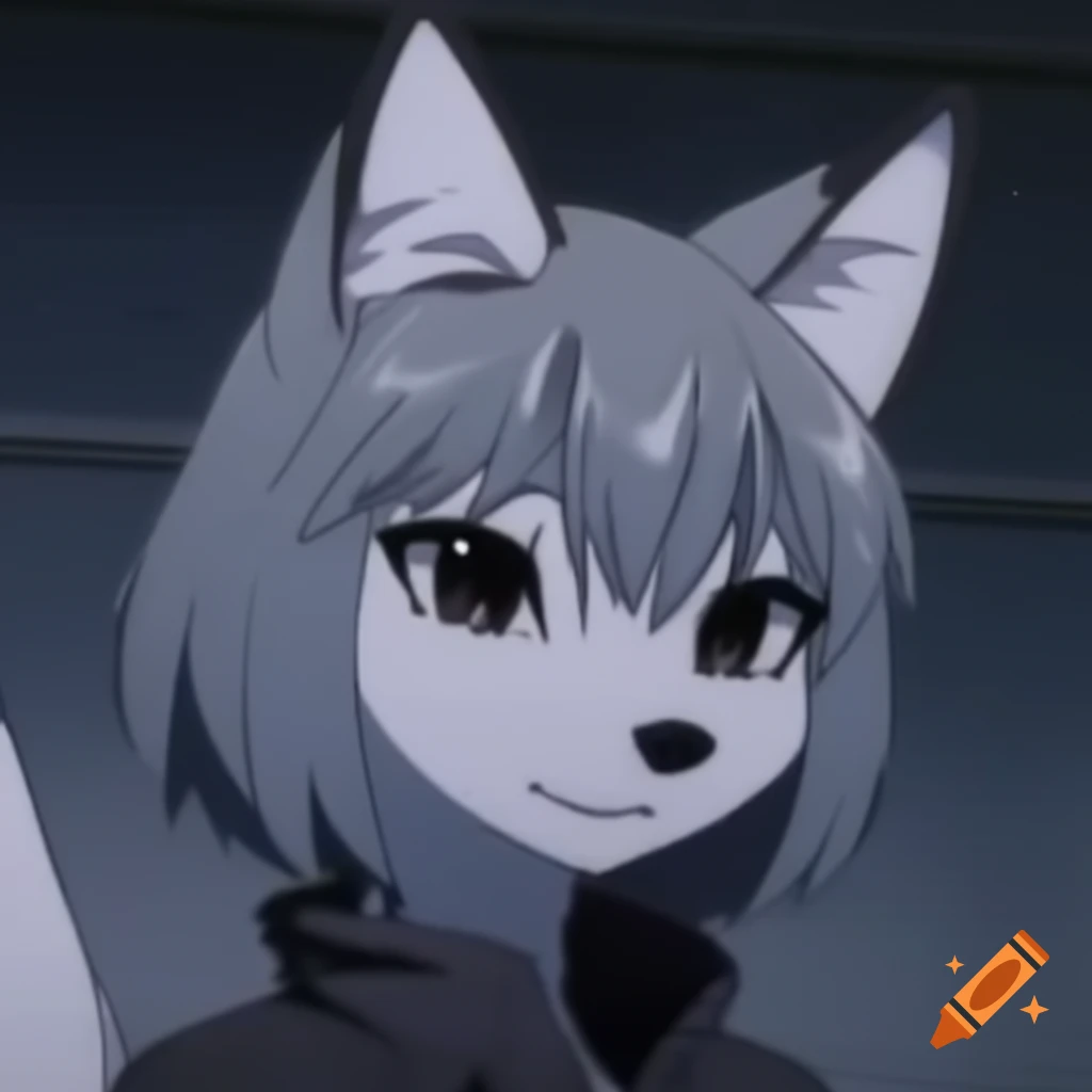 Anthropomorphic anime fox girl with serious expression and unique ...