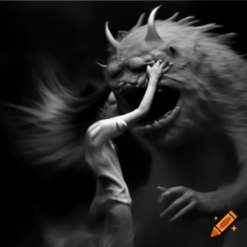 Time-lapse photograph of woman transforming into monster on Craiyon