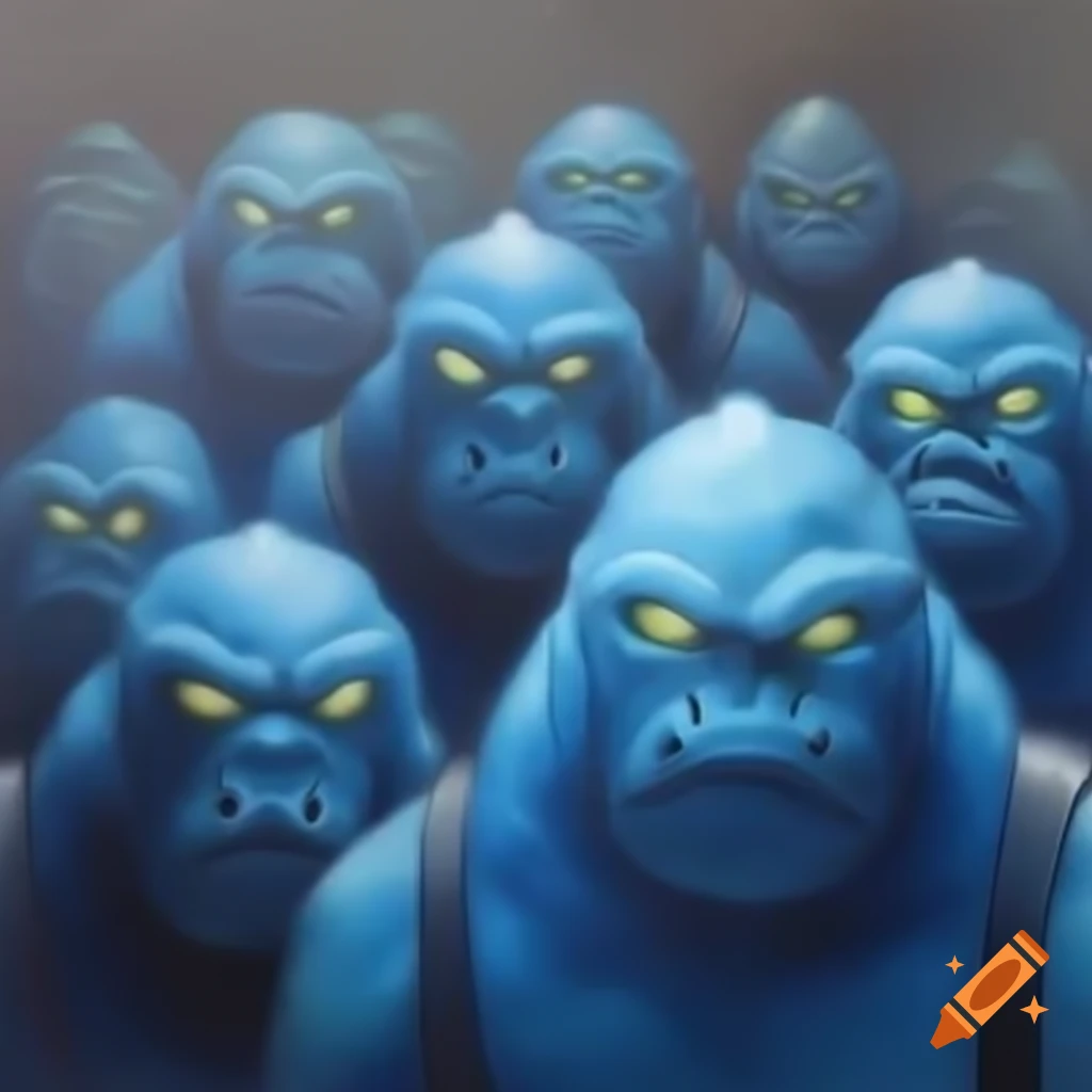 2D style illustration of light blue soldier monsters on the horizon on ...