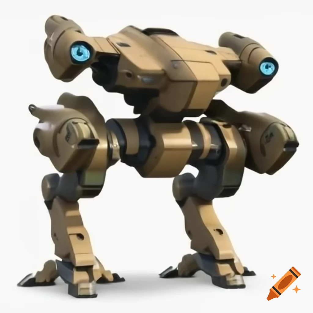 Symmetrical, agile two-legged battle mech with military tank ...